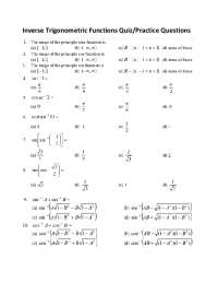 Inverse Trigonometric Functions Quiz Practice Questions Mathematics ...
