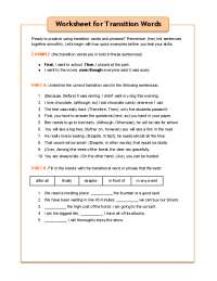Worksheet For Transition Words - Docsity