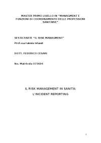 Risk management-master MANAGMENT E FUNZIONI DI COORDINAMENTO DELLE PROFESSIONI SANITARIE ...