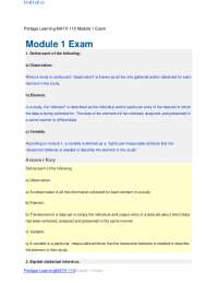 Portage Learning MATH 110 Module 1 Exam - Docsity