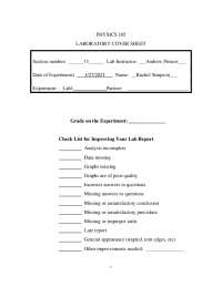 Physics Lab 1 Answer Key - Docsity