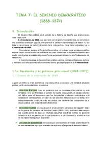 TEMA 7: EL SEXENIO DEMOCRÁTICO (1868-1874) - Docsity