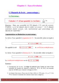 Chapitre 1: Taux d'évolution | Lectures Mathématiques | Docsity