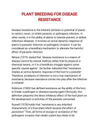Plant breeding, disease resistance - Docsity