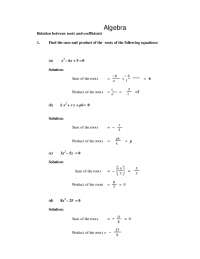 Algebra _ Relation between roots and coefficients - Docsity