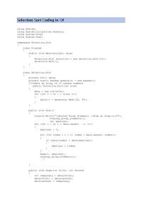Selection Sort Coding in C# - Docsity
