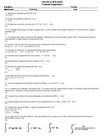 Examen diagnostico de calculo integral | Exámenes de Cálculo diferencial y integral | Docsity