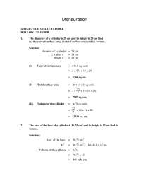 Mensuration _ Circular and Hollow Cylinder - Docsity