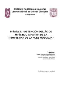 OBTENCIÓN DEL ÁCIDO MIRÍSTICO A PARTIR DE LA TRIMIRISTINA DE LA NUEZ ...