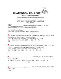 Pre-Calculus summative exam | Exams Mathematics | Docsity