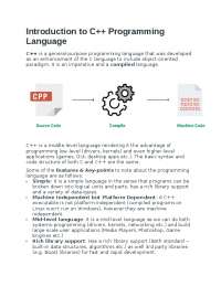 Introduction to C++ Programming Language - Docsity