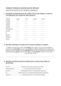 EJERCICIOS REPASO LENGUA FORMAS VERBALES - Docsity