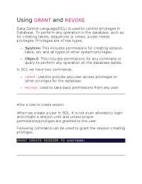 Using GRANT and REVOKE - Docsity