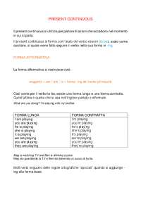 Il present continuous spiegazione ed esempi - Docsity