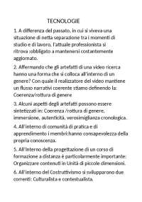 TEST FINALE TECNOLOGIA SCIENZE DELL'EDUCAZIONE - Docsity