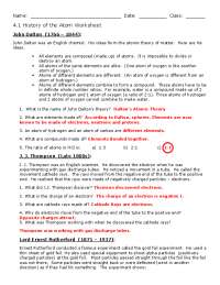 History of the Atom Worksheet - Docsity