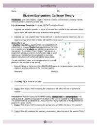 Student Exploration: Collision Theory | Exercises Chemistry | Docsity