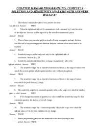 CHAPTER 3 LINEAR PROGRAMMING COMPUTER SOLUTION AND SENSITIVITY