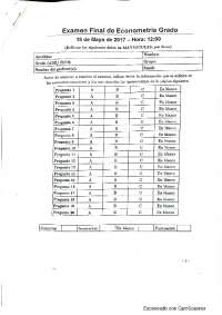 EXAMEN FINAL ECONOMETRÍA UCM (Grado ADE) Enunciado + solución | Exámenes de Econometría - Docsity