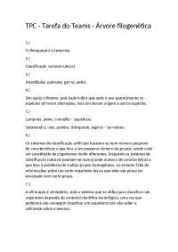 Exercicio sobre filogenia | Exercícios Biologia | Docsity