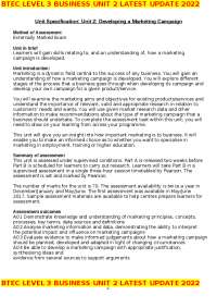 BTEC LEVEL 3 BUSINESS UNIT 2 LATEST UPDATE 2022 | Exams Nursing | Docsity