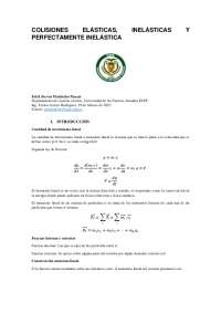 COLISIONES ELÁSTICAS, INELÁSTICAS Y PERFECTAMENTE INELÁSTICA - Docsity