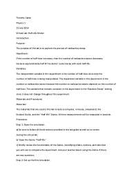 Science Lab Half Life Report | Schemes and Mind Maps Physics | Docsity