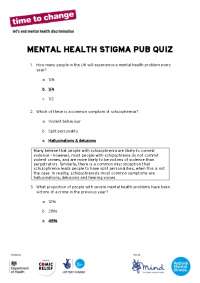 MENTAL HEALTH STIGMA PUB QUIZ | Summaries Health, psychology | Docsity