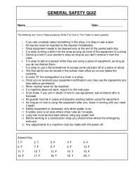GENERAL SAFETY QUIZ | Lecture notes Construction | Docsity