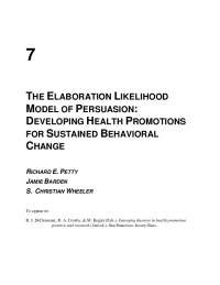 THE ELABORATION LIKELIHOOD MODEL OF PERSUASION | Schemes and Mind Maps Communication | Docsity