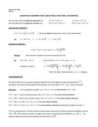 QUADRATICS SUMMARY SHEET (EQUATIONS ... | Study notes Algebra | Docsity