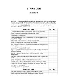 Ethics Quiz - Activity | Quizzes Ethics | Docsity