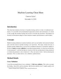 Machine Learning Cheat Sheet - Cameron Taylor | Cheat Sheet Machine Learning - Docsity
