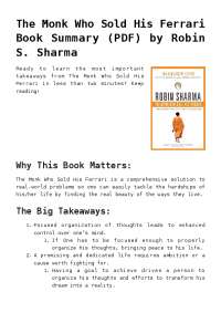 The Monk Who Sold His Ferrari Book Summary (PDF) by ... | Assignments ...