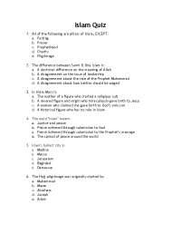 Islam Quiz | Lecture notes Islamic Studies and Culture - Docsity
