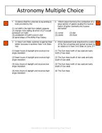 Astronomy Multiple Choice | Slides Astronomy | Docsity