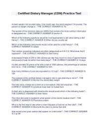 Certified Dietary Manager (CDM) Practice Test | Exams Nutrition | Docsity