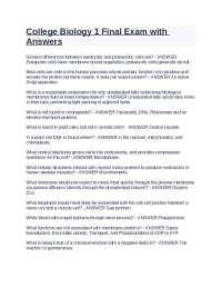 College Biology 1 Final Exam with Answers - Docsity