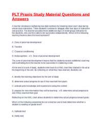 PLT Praxis Study Material Questions and Answers. - Docsity