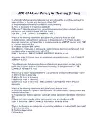 JKO HIPAA and Privacy Act Training (1.5 hrs) 2022/2023 | Exams Nursing | Docsity