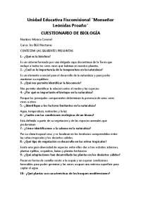 Cuestionario de biologia 3ro de bachillerato | Ejercicios de Biología | Docsity