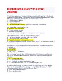 Life insurance exam with correct Answers | Exams Nursing | Docsity