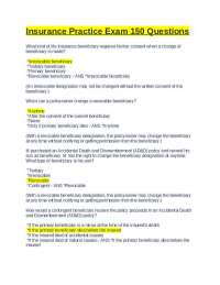 Insurance Practice Exam 150 Questions | Exams Nursing - Docsity