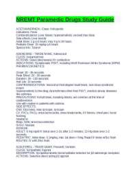 NREMT Paramedic Drugs Study Guide | Exams Nursing | Docsity