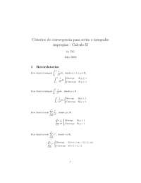 Criterios de convergencia para series e integrales impropias | Resúmenes de Cálculo - Docsity