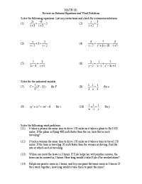 MATH 101 Review on Rational Equations and Word Problems ... | Summaries Algebra | Docsity
