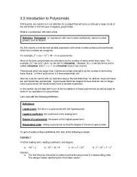 3.3 Introduction to Polynomials | Study notes Algebra | Docsity