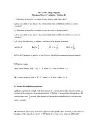 Direct and Inverse Variation Worksheet | Study notes Algebra | Docsity