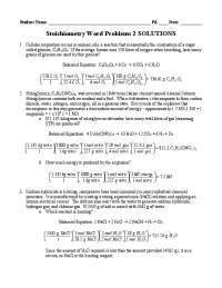 Stoichiometry Word Problems 2 SOLUTIONS | Summaries Stoichiometry | Docsity