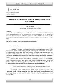 LOGISTICS AND SUPPLY CHAIN MANAGEMENT | Lecture notes Logistics | Docsity